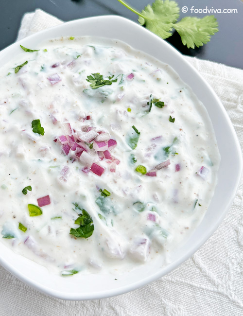 Onion Raita - Easy Yogurt Based Dip for Biryani and Rice Pulao