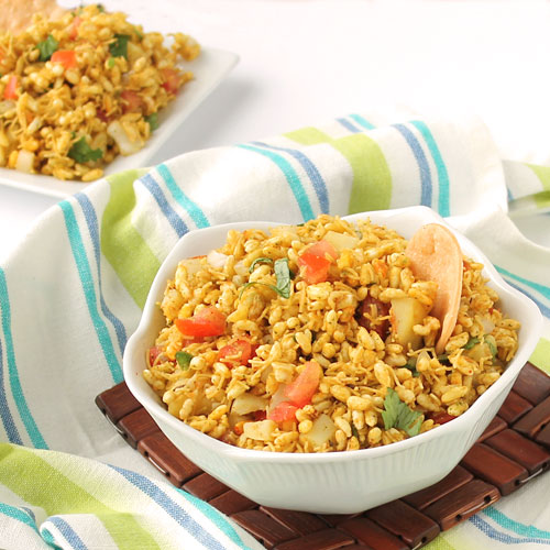Bhel Puri Recipe - Famous Indian Bombay Chaat with Papdi and Puffed Rice